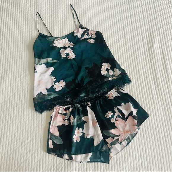 Intimates & Sleepwear | Floral Emerald Green Lacey Pj Set | Poshmark